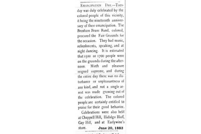 Juneteenth 2020 Virtual Exhibit - Brenham Heritage Museum